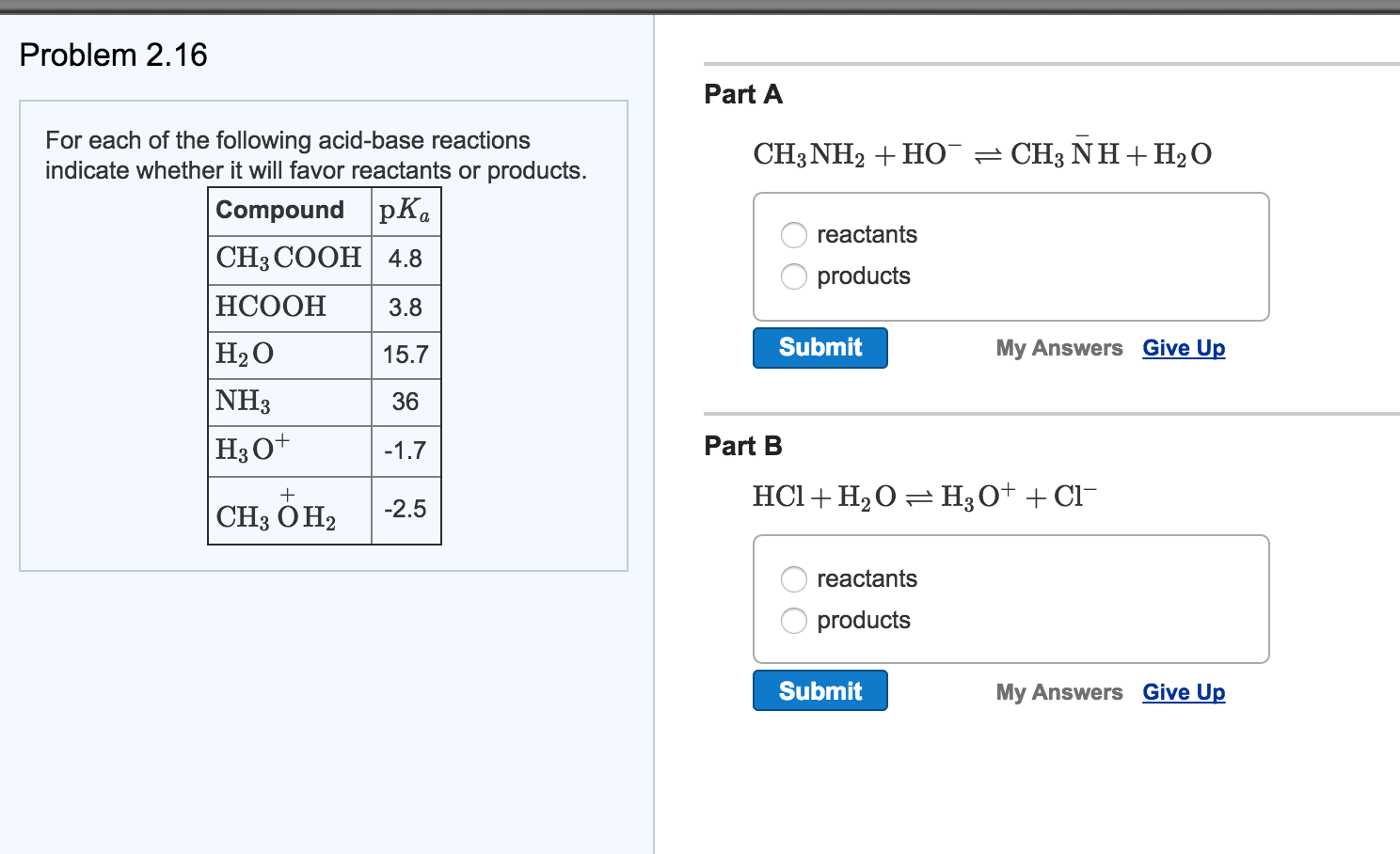 Solved For each of the following acid-base reactions | Chegg.com