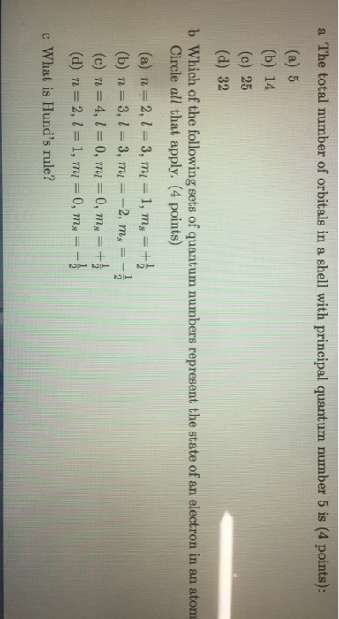 Solved The total number of orbitals in a shell with | Chegg.com