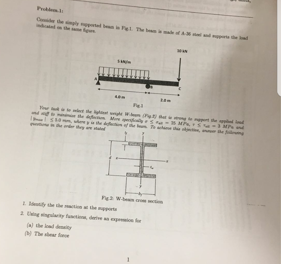 Solved Problem.1: Consider the simply supported beam in | Chegg.com