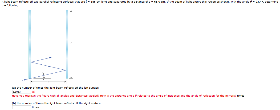 A light beam reflects off two parallel reflecting surfaces...ask 8
