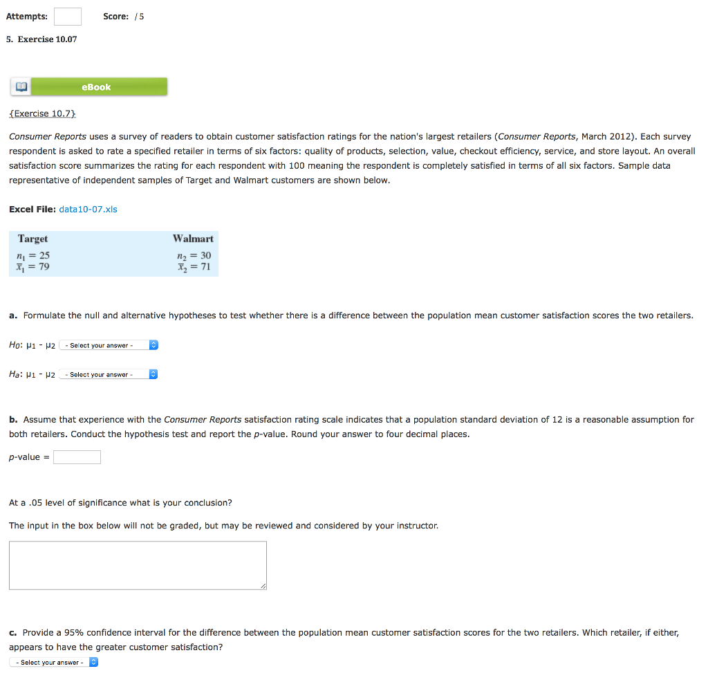 Solved Attempts: Score: /5 5. Exercise 10.07 eBook Consumer | Chegg.com Solved Attempts: Score: /5 5. Exercise 10.07 eBook Consumer | Chegg.com