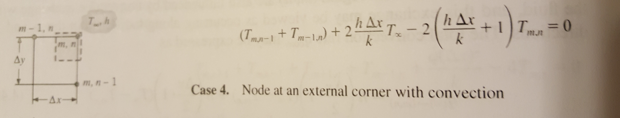 Solved (Tm, m -1 + Tm - 1, n) + 2 h Delta x /k T infinity | Chegg.com
