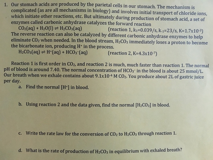 Solved Our stomach acids are produced by the parietal cells | Chegg.com