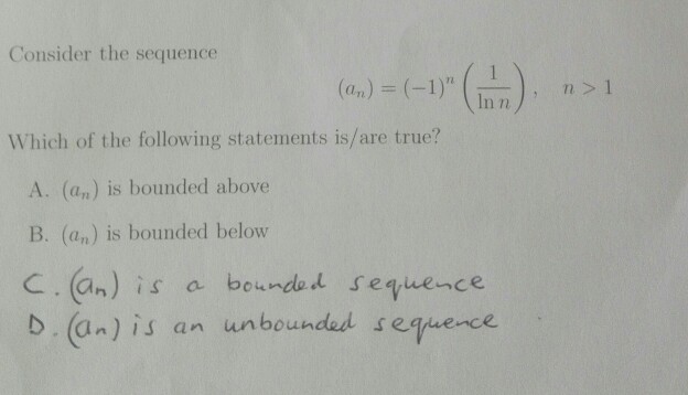 Solved Consider the sequence n>1 TJ In n Which of the | Chegg.com