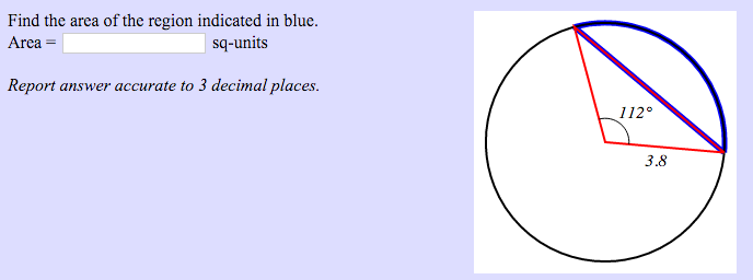 Solved Find the area of the region indicated in blue. area = | Chegg.com