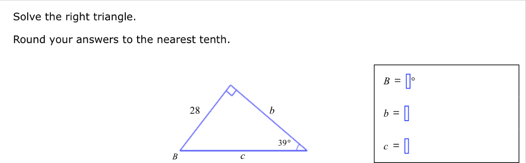 Solved Solve the right triangle. Round your answers to the | Chegg.com