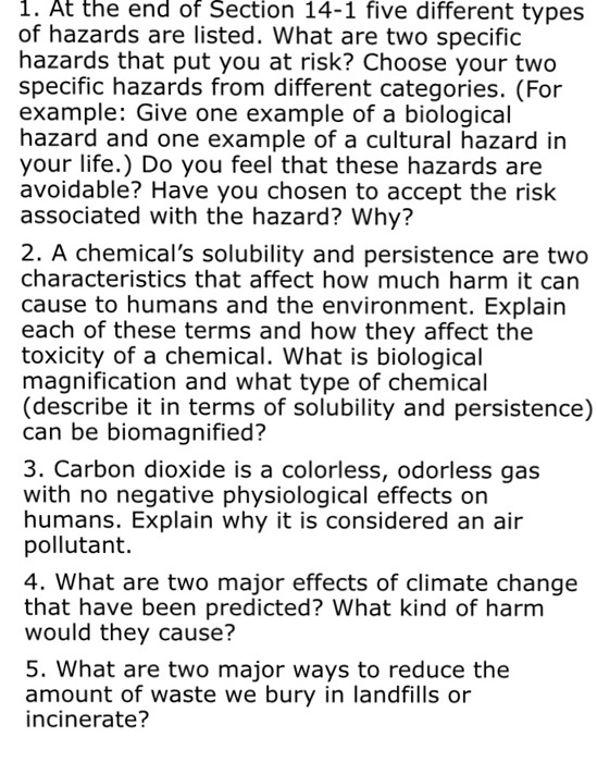 At the end of Section 14-1 five different types of | Chegg.com