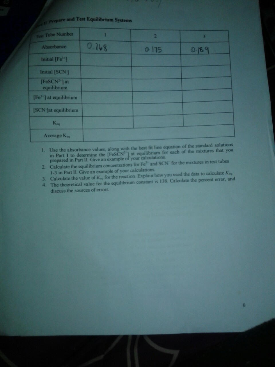 DATA TABLE Part I Prepare and Test Standard Solutions | Chegg.com