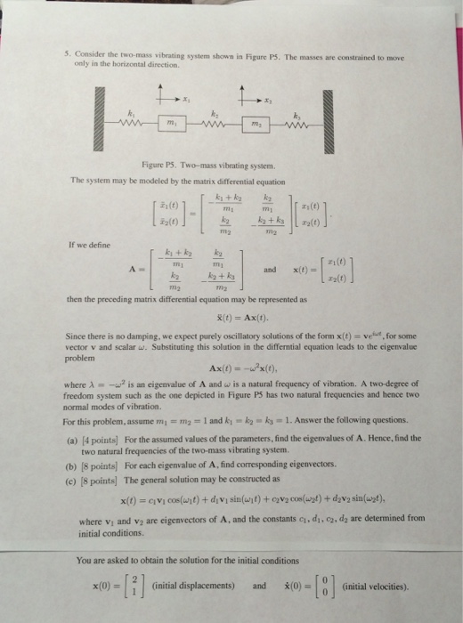 Solved Consider the two-mass vibrating system shows in | Chegg.com
