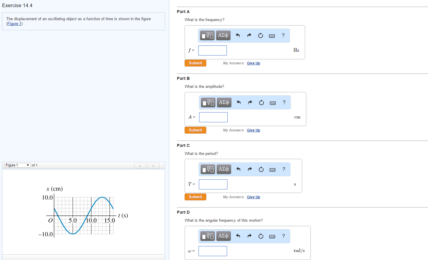 Solved The displacement of an oscillating object as a | Chegg.com