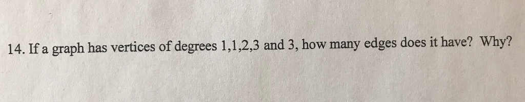 Solved 14. If a graph has vertices of degrees 1,1,2.3 and 3, | Chegg.com
