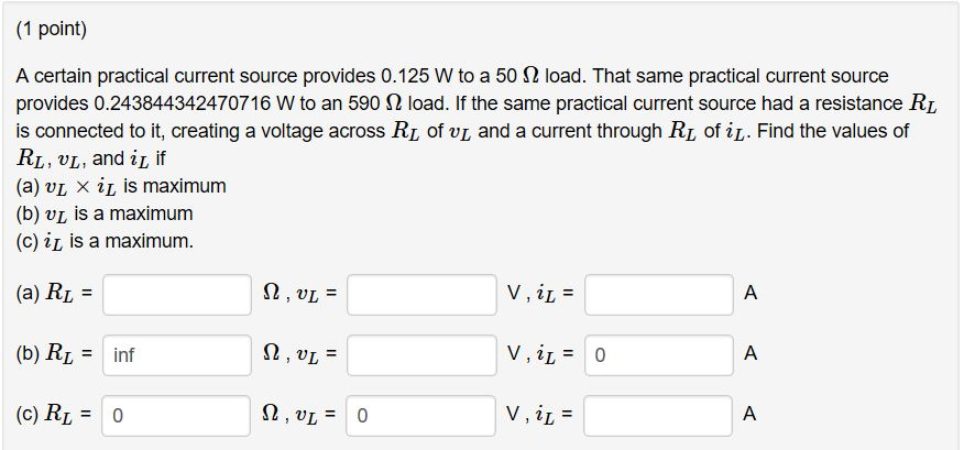 Solved (1 point) A certain practical current source provides | Chegg.com