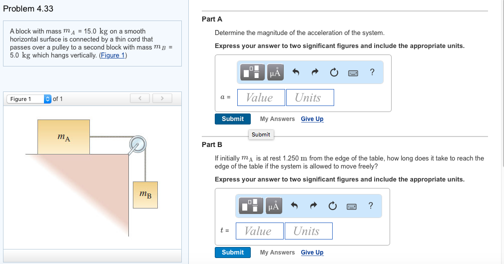 Solved Problem 4.33 Part A A block with mass mA-15.0 kg on a | Chegg.com