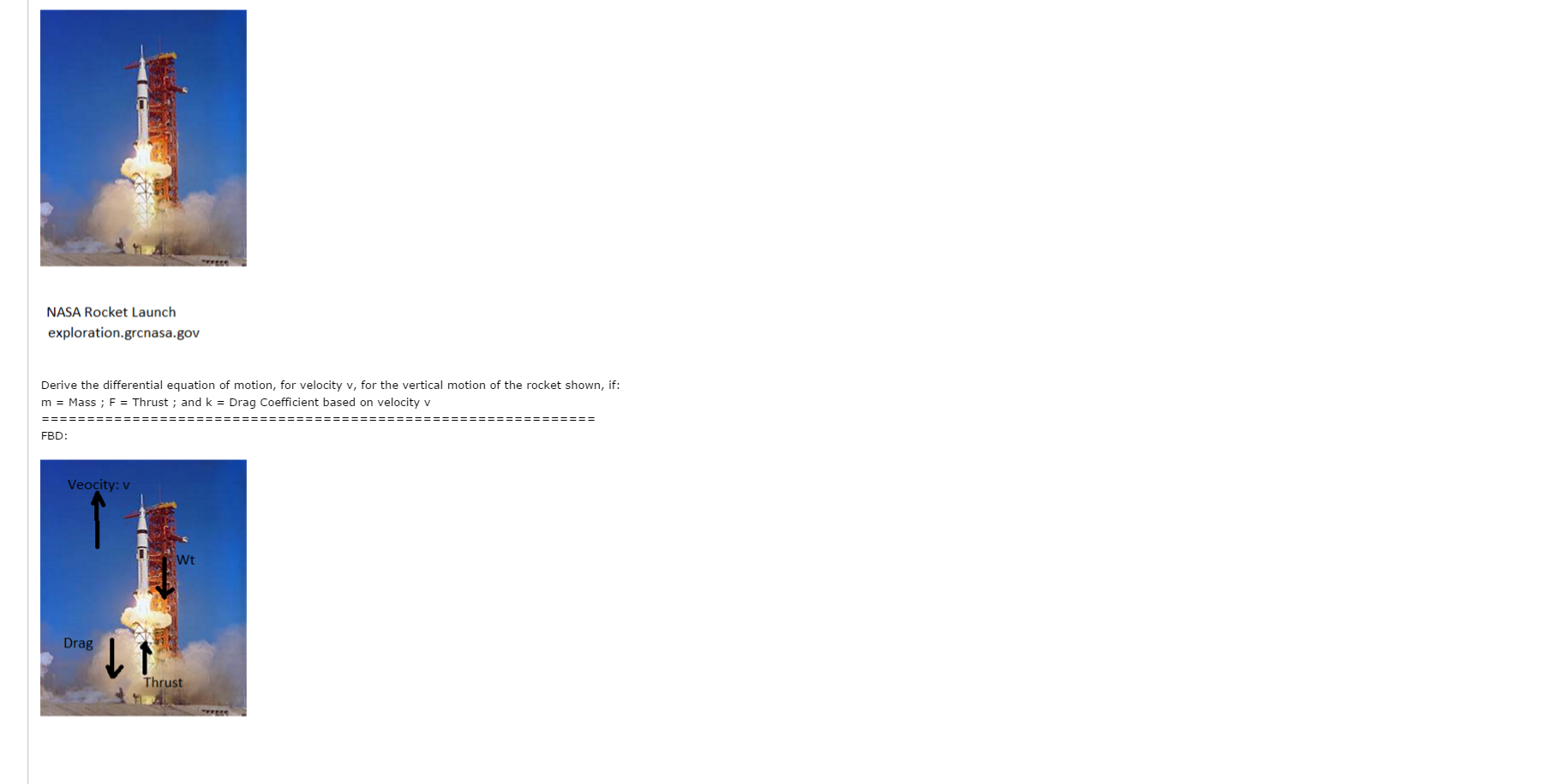 Solved NASA Rocket Launch exploration.grcnasa.gov Derive the | Chegg.com