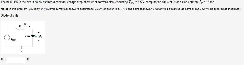 Solved The blue LED in the circuit below exhibits a constant | Chegg.com