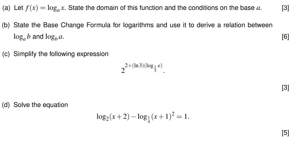 Solved (a) Let f(x) = log-State the domain of this function | Chegg.com