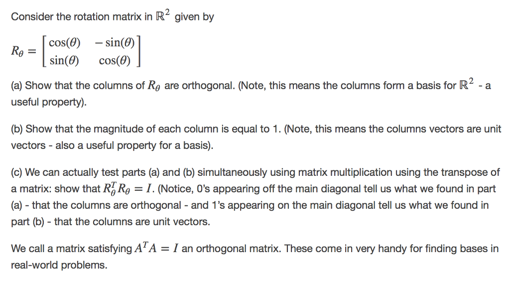Solved Consider The Rotation Matrix In R Given By Roーcos 