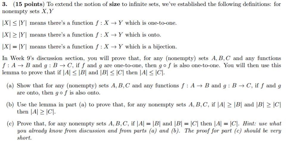 Solved To extend the notion of size to infinite sets, we've | Chegg.com