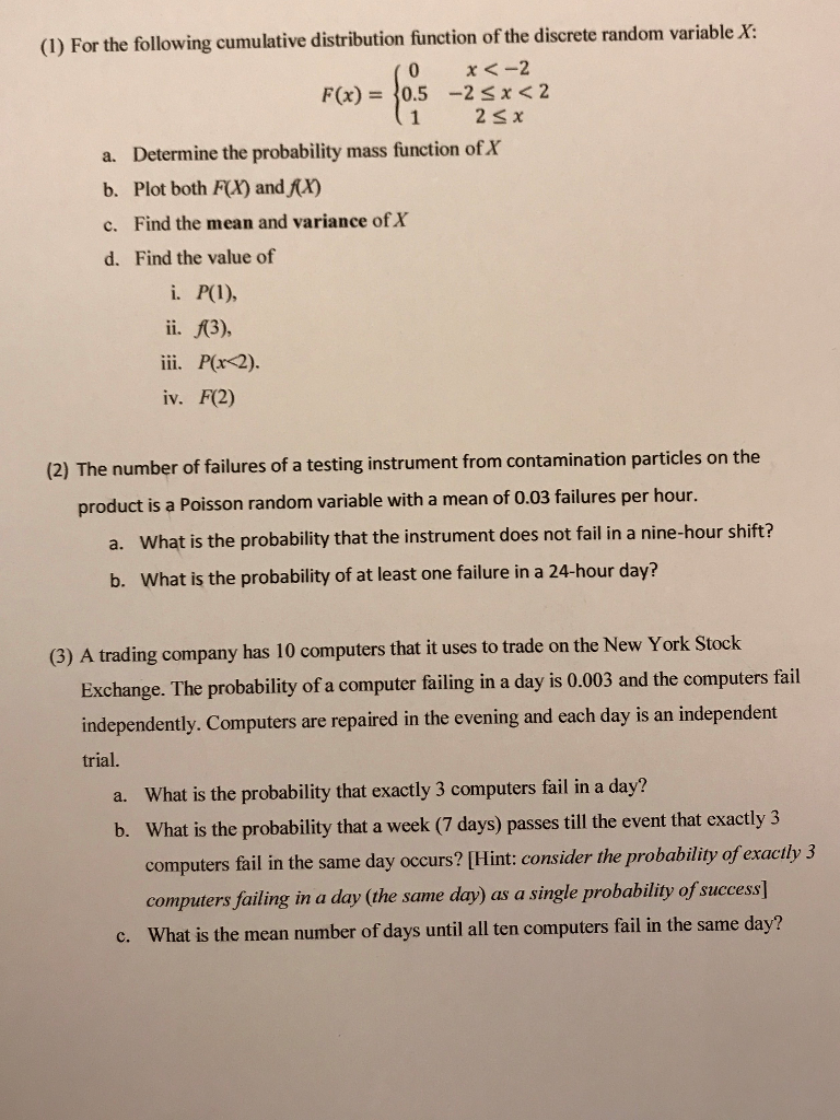 Solved or the following cumulative distribution function of | Chegg.com