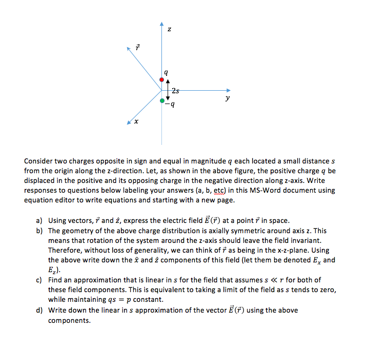 Solved 2s Consider two charges opposite in sign and equal in | Chegg.com