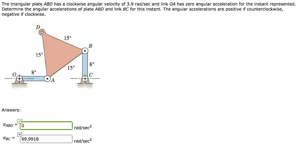 Solved The triangular plate ABD has a clockwise angular | Chegg.com