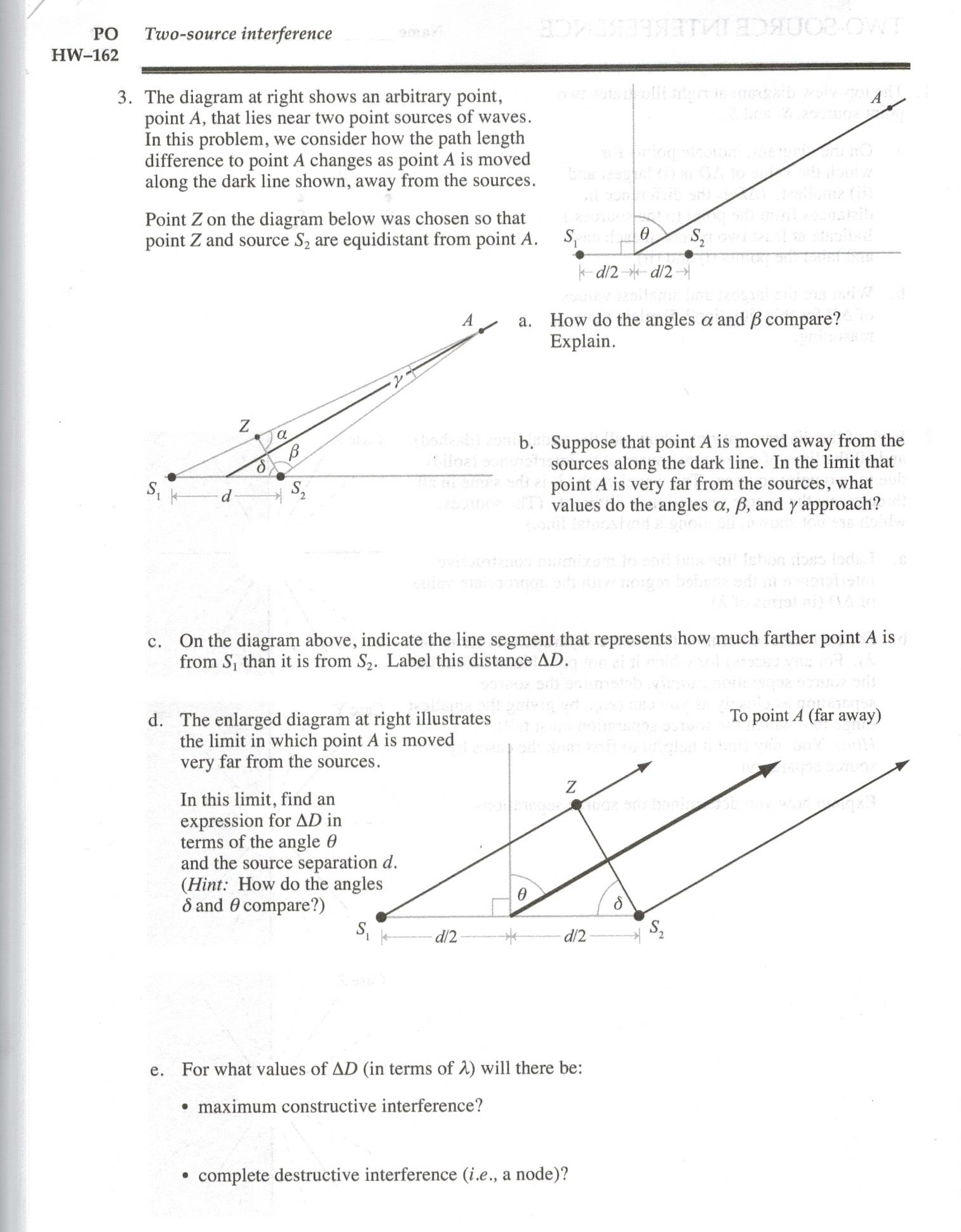 Solved PO Two-source interference HW-162 3. The diagram at | Chegg.com