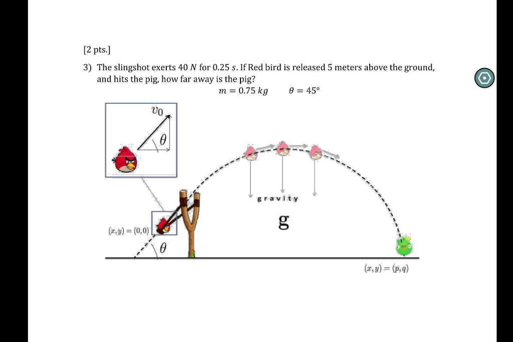 Solved [2 pts.] 3) The slingshot exerts 40 N for 0.25 s. If | Chegg.com