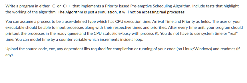 Solved Write a program in either C or C++ that implements a | Chegg.com