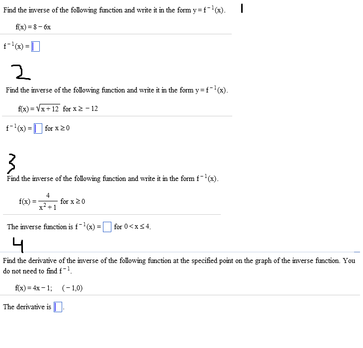 Solved Find the inverse of the following function and write | Chegg.com