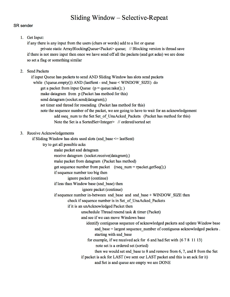 Sliding Window - Selective-Repeat SR sender 1. Get | Chegg.com