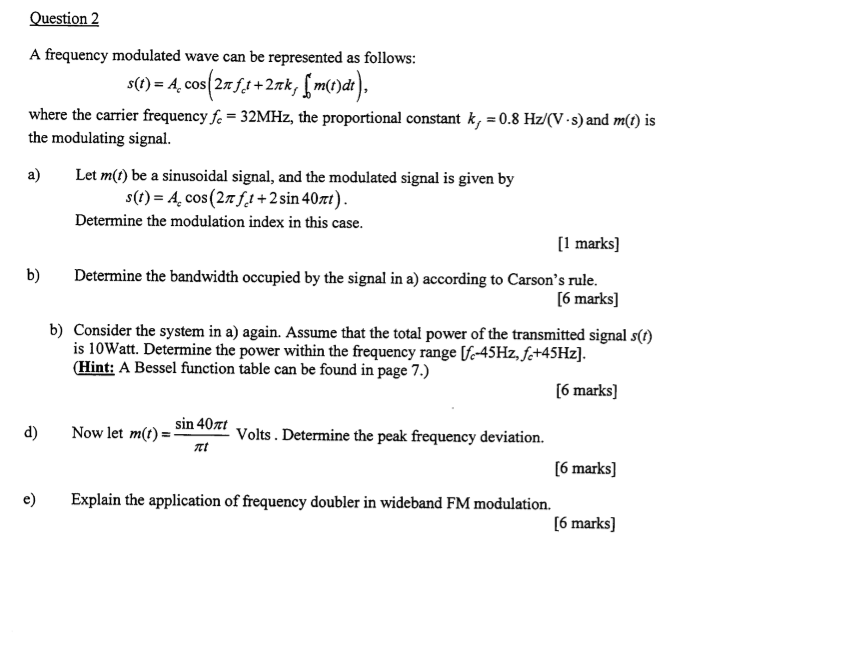 Solved A frequency modulated wave can be represented as | Chegg.com
