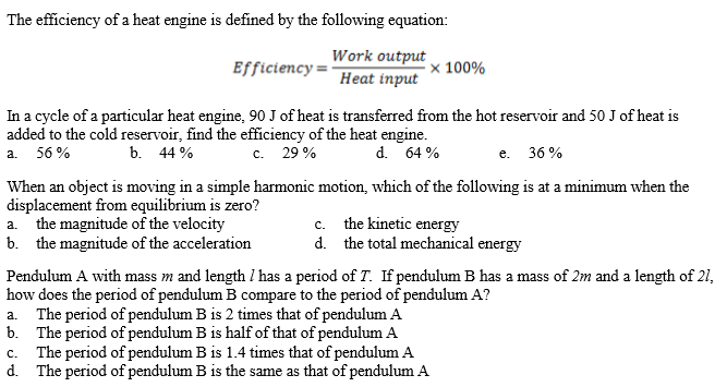 Solved The efficiency of a heat engine is defined by the | Chegg.com