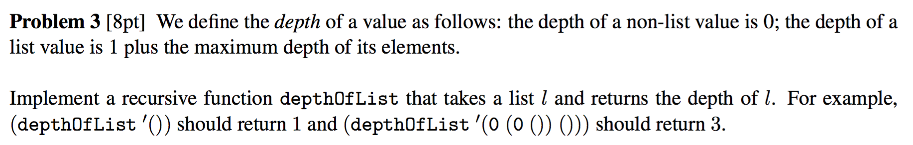 Solved Problem 3 18pt] We define the depth of a value as | Chegg.com