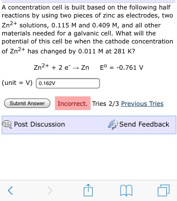Solved A concentration cell is built based on the following | Chegg.com