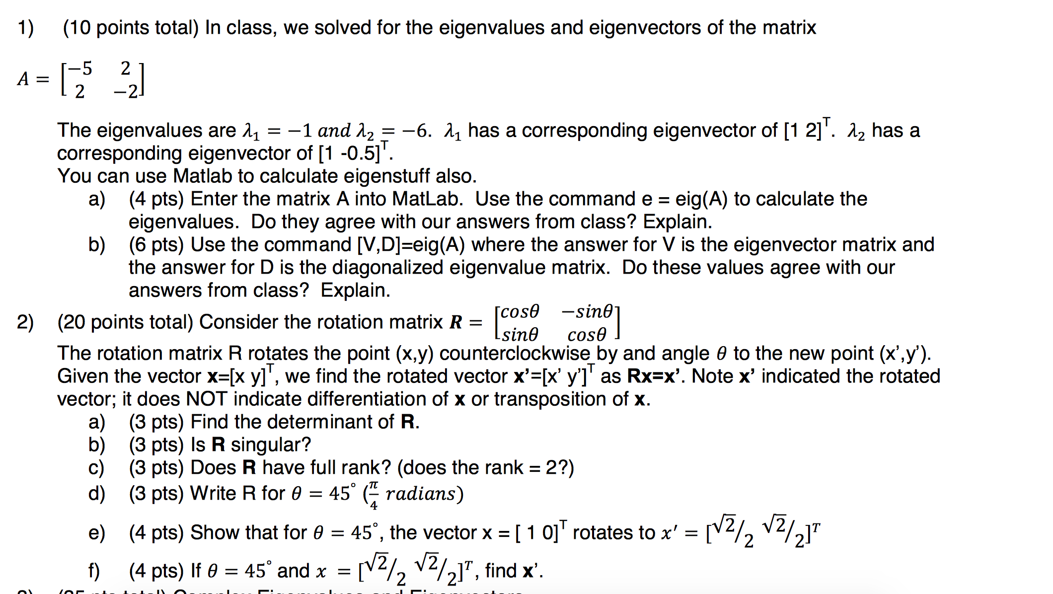 Solved In class, we solved for the eigenvalues and | Chegg.com