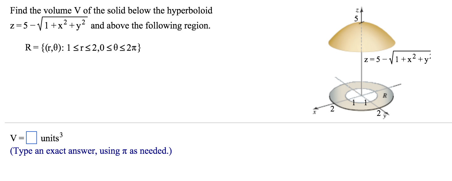 Solved Find the volume V of the solid below the hyperboloid | Chegg.com