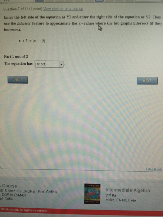 Solved Enter the left side of the equation as Y1 and enter | Chegg.com