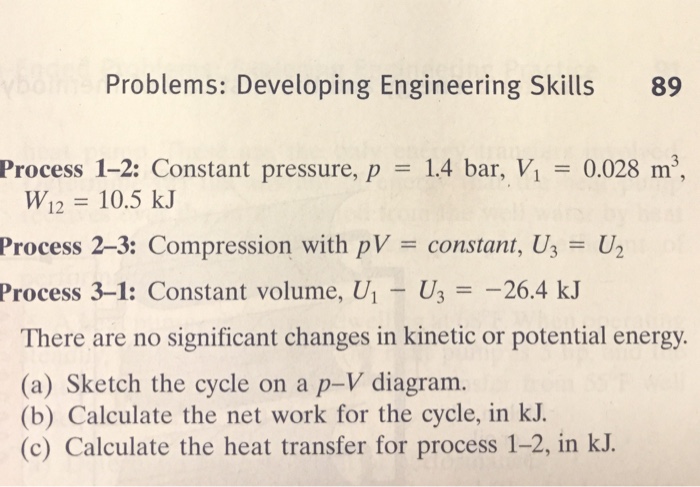 Solved Process 1-2: Constant pressure, p = 1.4 bar, V1 = | Chegg.com