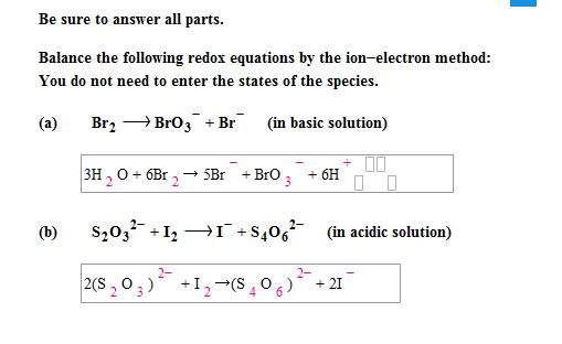 Solved Balance the following redox equations by the | Chegg.com