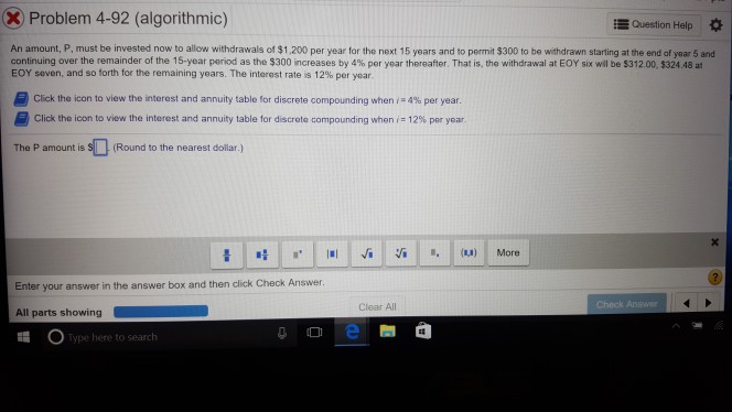 Solved Problem 4-92 (algorithmic) E Question Help An amount, | Chegg.com