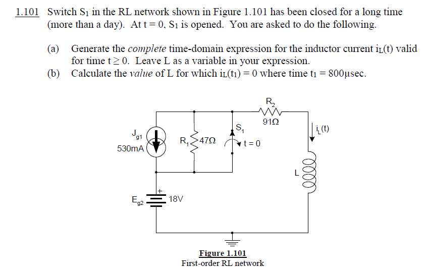 Solved Switch S_1 in the RL network shown in Figure 1.101 | Chegg.com