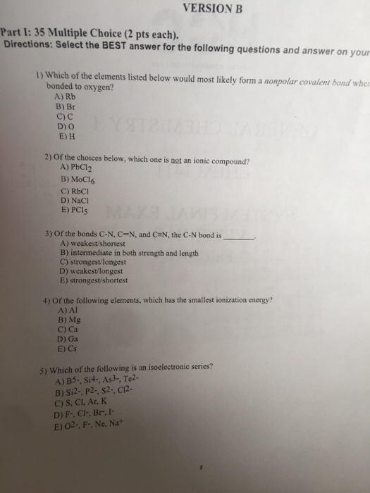 Solved Which of the elements listed below would most likely | Chegg.com