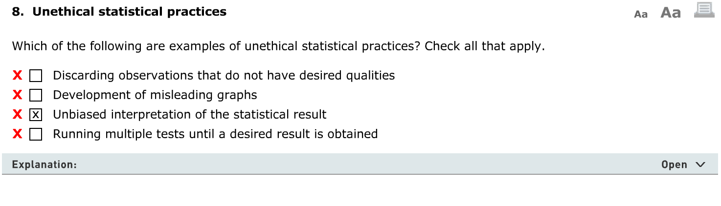 Solved 8. Unethical statistical practices Which of the | Chegg.com