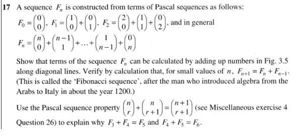 17 A sequence Fn is constructed from terms of Pascal | Chegg.com