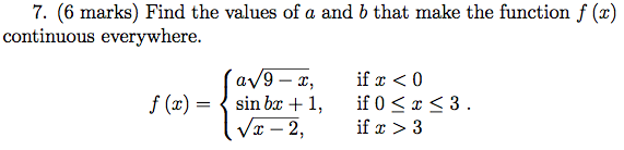 Solved Find the values of a and b that make the function f | Chegg.com