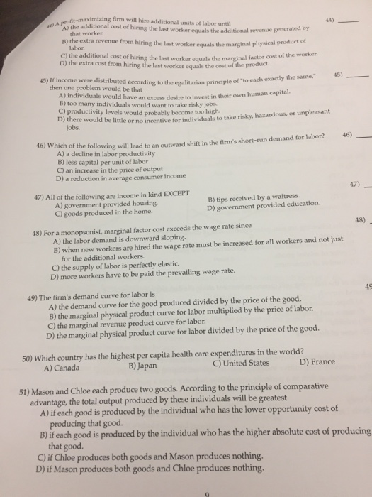 Solved A profit-maximizing firm will hire additional units | Chegg.com