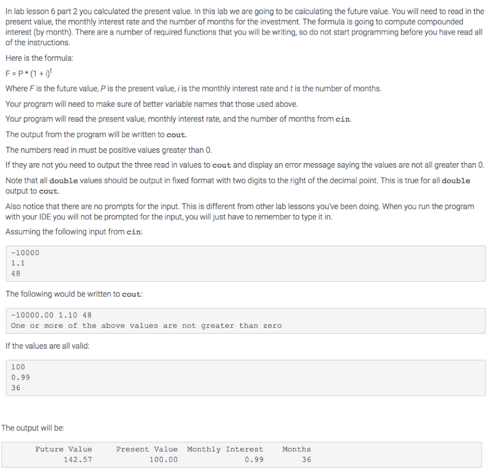 Solved In lab lesson 6 part 2 you calculated the present | Chegg.com