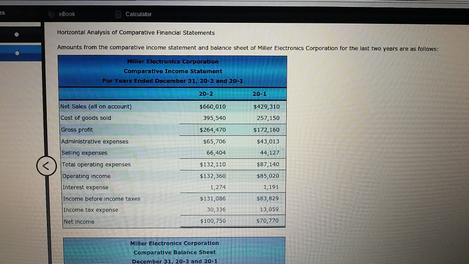 Solved eBook Calculator Horizontal Analysis of Comparative | Chegg.com