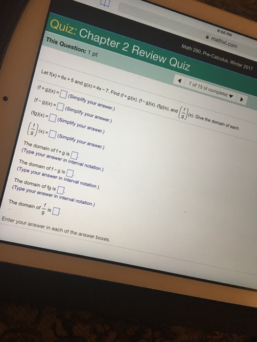 Solved Let f(x) = 6x + 5 and g(x) = 4x - 7. Find (f + g)(x), | Chegg.com Solved Let f(x) = 6x + 5 and g(x) = 4x - 7. Find (f + g)(x), | Chegg.com