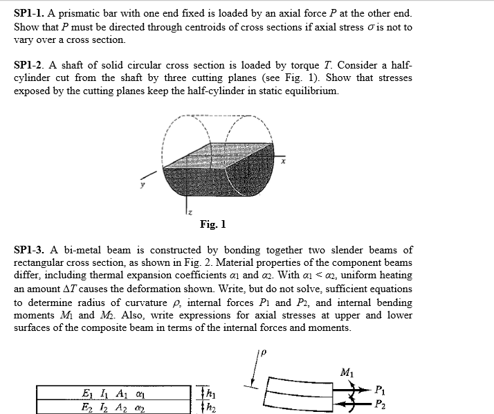 Solved SP1-1. A prismatic bar with one end fixed is loaded | Chegg.com
